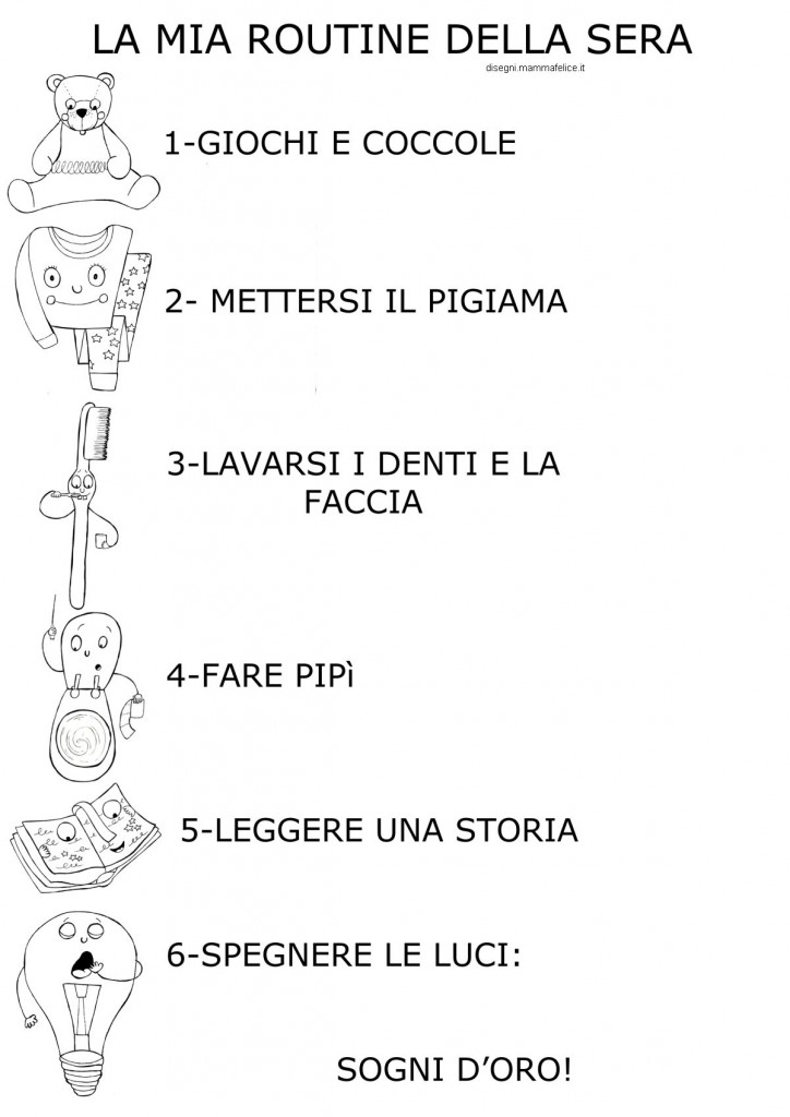 Disegno da colorare: la routine della sera | Disegni Mammafelice